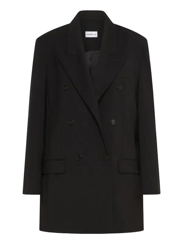 Marella Double-breasted Pure Wool Blazer - Black