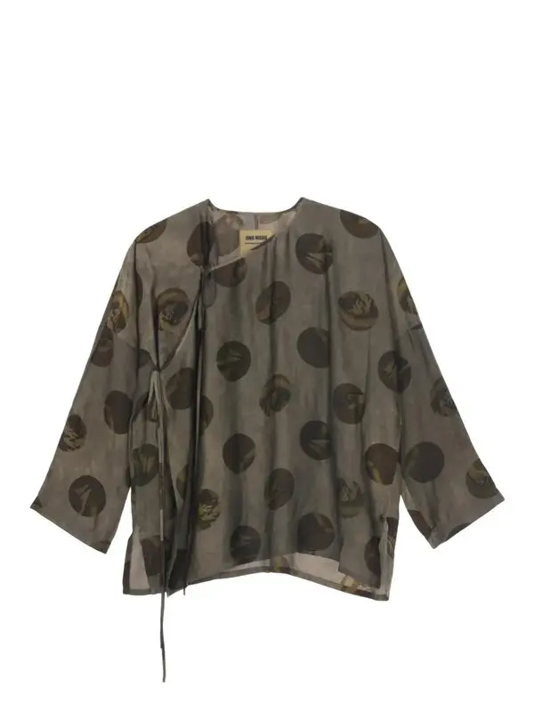 UMA WANG Polka-dot Print Tie-detailed Top - Black