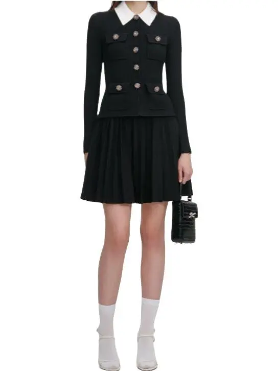 SELF-PORTRAIT Embellished Collared Mini Dress - Black