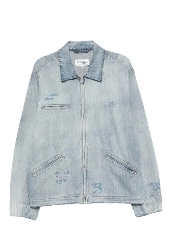 MAISON MARGIELA Numbers-motif Zip Up Denim Jacket - Gray