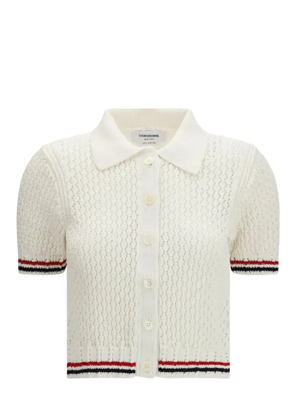 Thom Browne Short Sleeve Ribbed Knit Cardigan - White