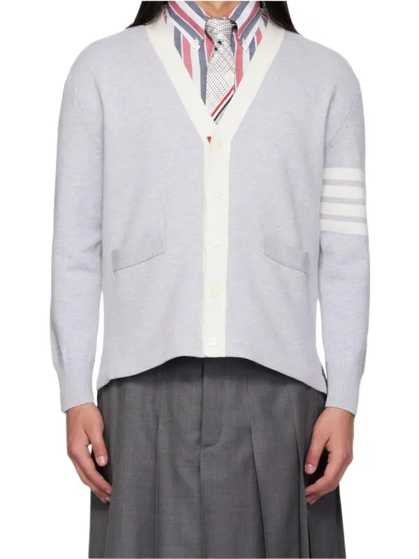 Thom Browne Crest Intarsia Jacquard 4-bar Rugby Fit Cardigan - Pale Grey