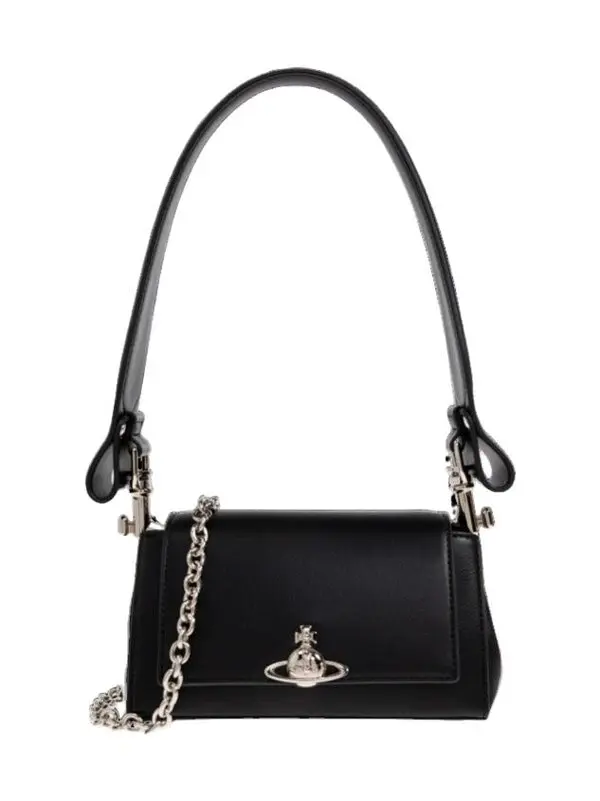 VIVIENNE WESTWOOD Small Handbag With Top Handle And Metal Chain Strap - Black