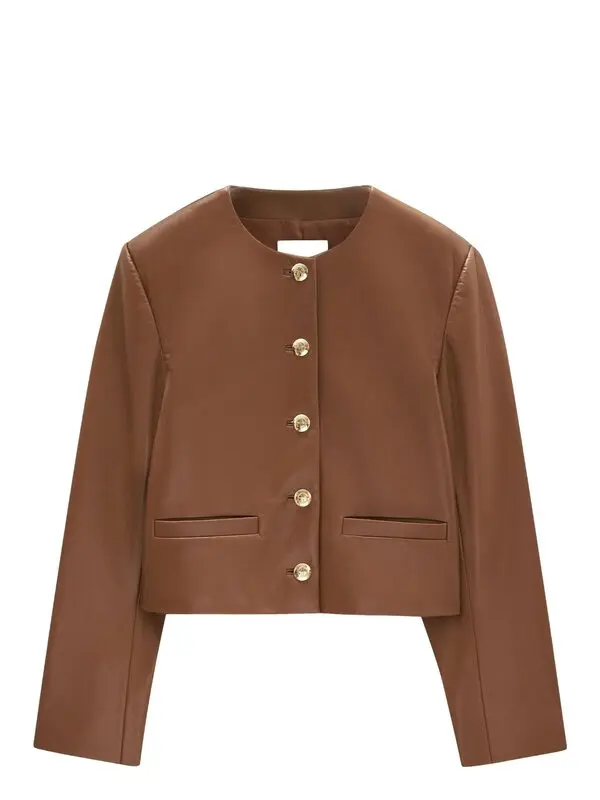 ANINE BING Long-sleeved Leather Jacket With Crew Neck - Brown