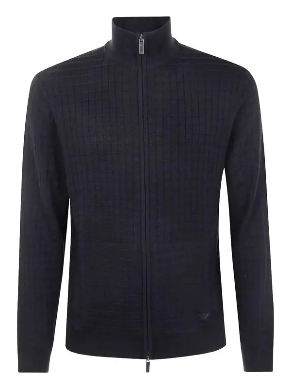 Emporio Armani Grid-pattern Zip-up Cardigan - Black