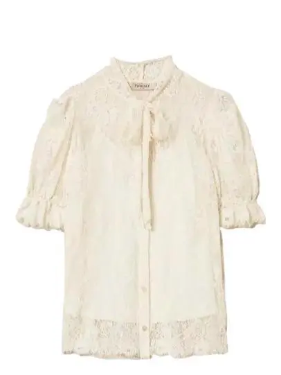 TWINSET Lace Tie-neck Blouse - White