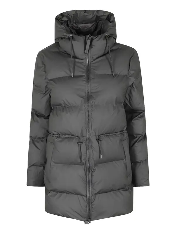 Rains Quilted Cotton Jacket With Drawstring Hood And Waist - Black