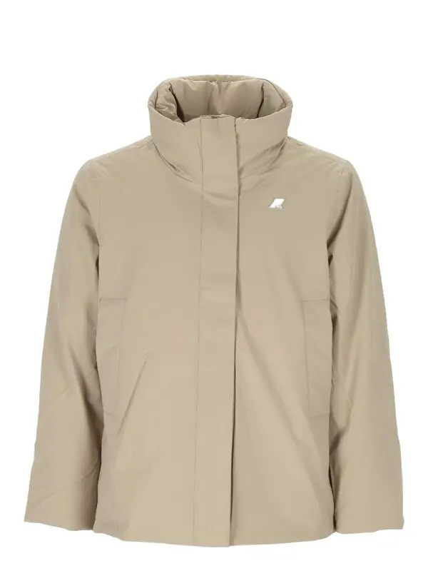 K-WAY Short Cropped Jacket With Hood And Patch Pockets - Nude