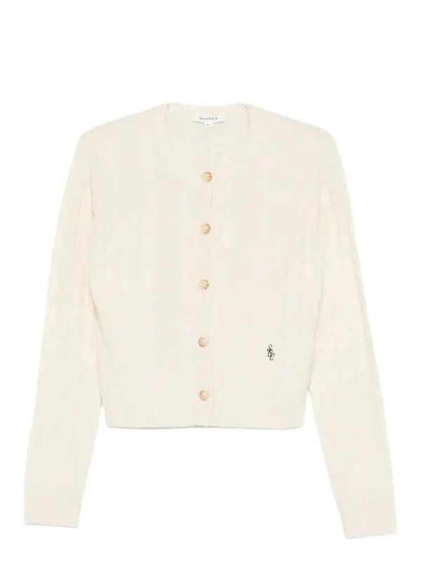 SPORTY  RICH Sporty & Rich Logo Detailed Knitted Cardigan - Ecru