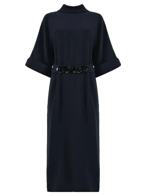 P.a.r.o.s.h Short Sleeve High Neck Embellished Dress - Black