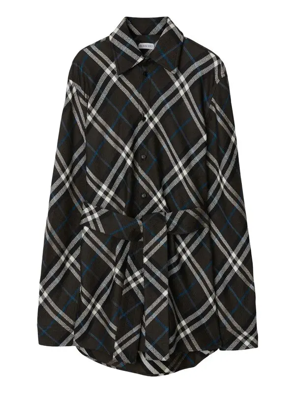 Burberry Check Pattern Buttoned Belted Shirt - Snug