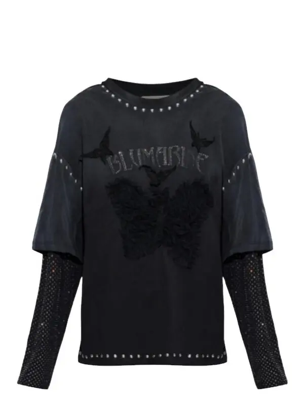 Blumarine Embellished Butterfly Print Long Sleeve T-shirt - Black