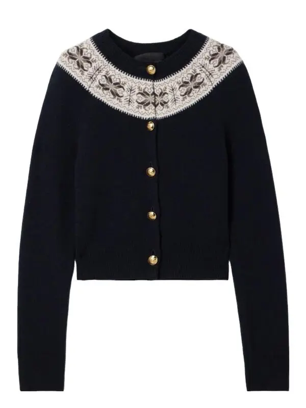 NILI LOTAN Josefa Fair Isle Cardigan - Navy