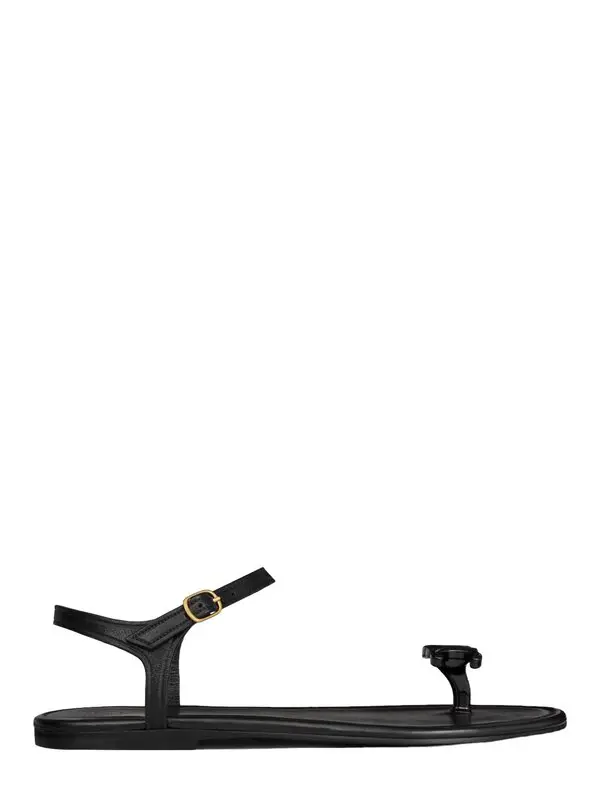 Celine Triomphe Thong Sandal In Calfskin - Black