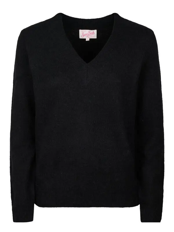 MC2 SAINT BARTH Long-sleeved V-neck Sweater - Black