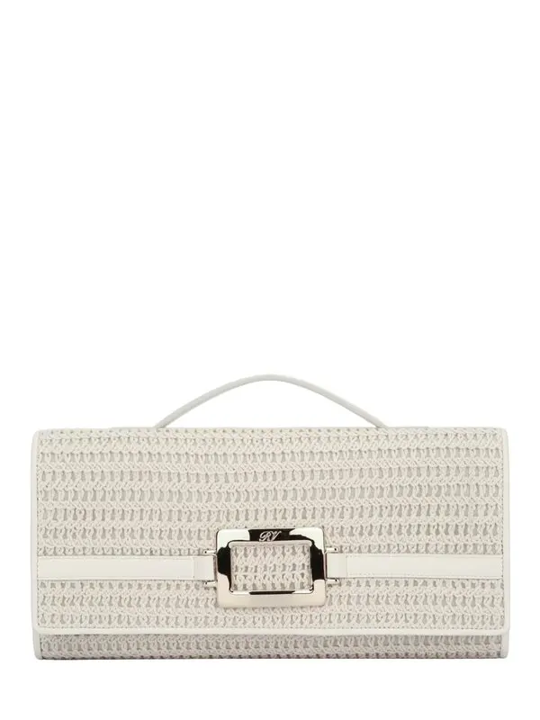 ROGER VIVIER Buckle Detailed Woven Clutch Bag - White