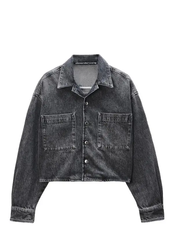Alexander Wang Cropped Boxy Denim Shirt - Light Grey