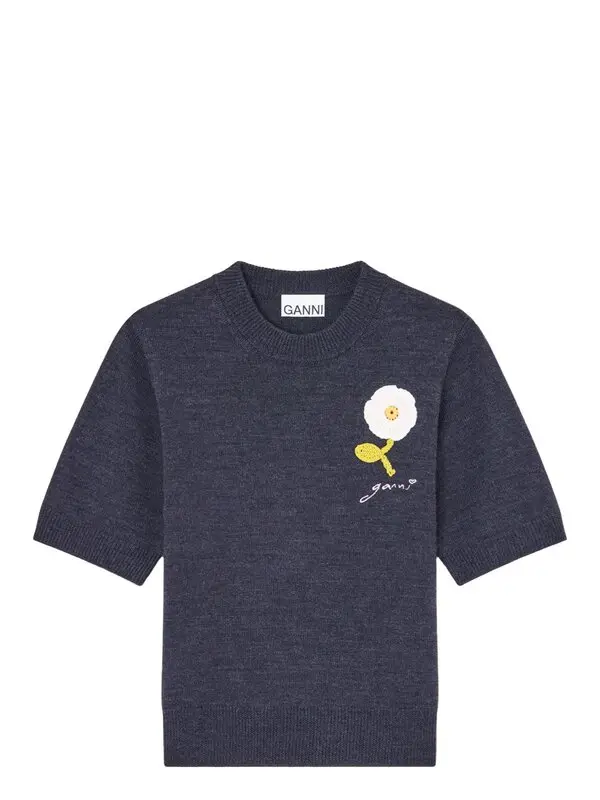 GANNI Knitted T-shirt - Phantom Black