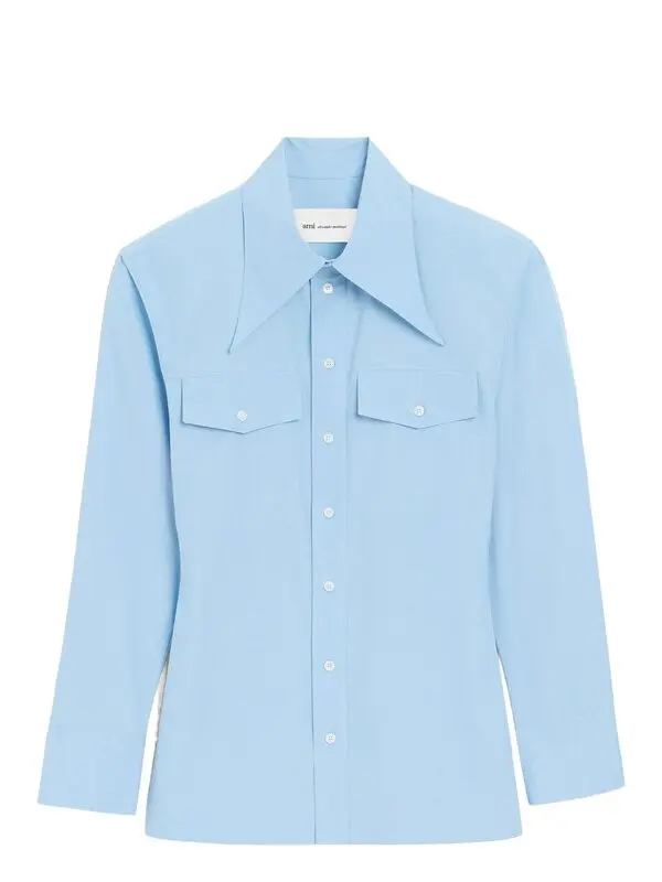Ami Balloon Sleeve Pocket Shirt - Blue
