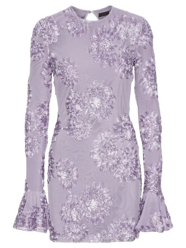 ROTATE BY BIRGER CHRISTENSEN Floral Appliqué Mesh Mini Dress - Purple