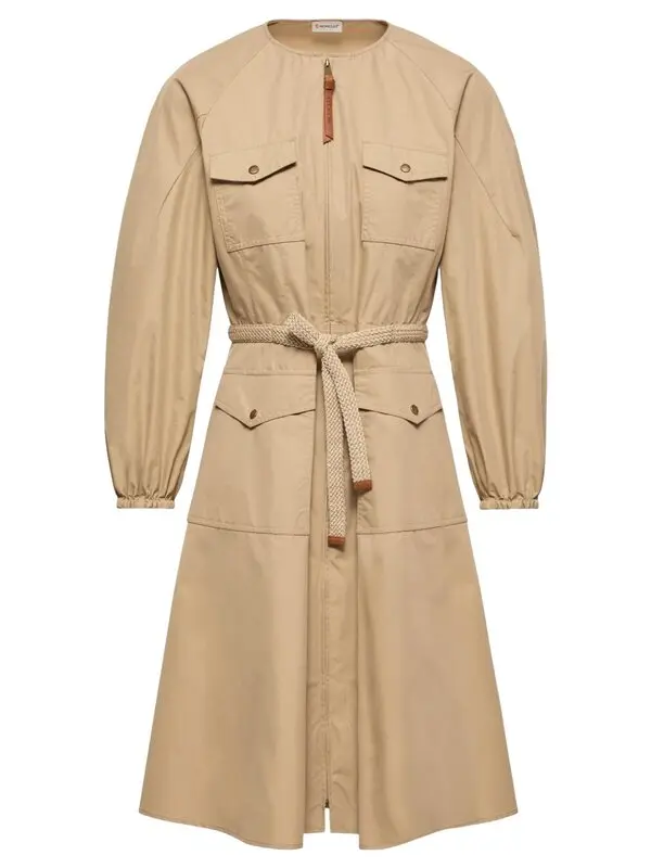 Moncler Belted Poplin Shirt Dress - Light Beige