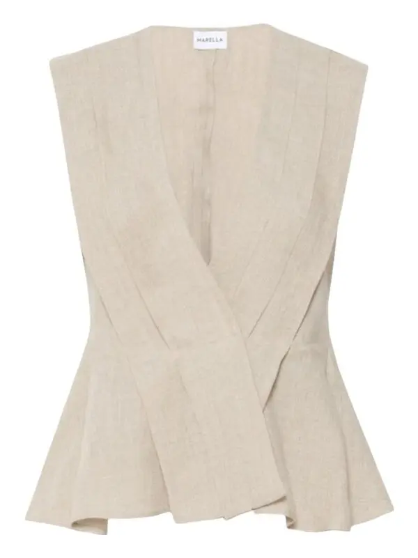 Marella Sleeveless V-neck Top With Front Pleats - Light Brown