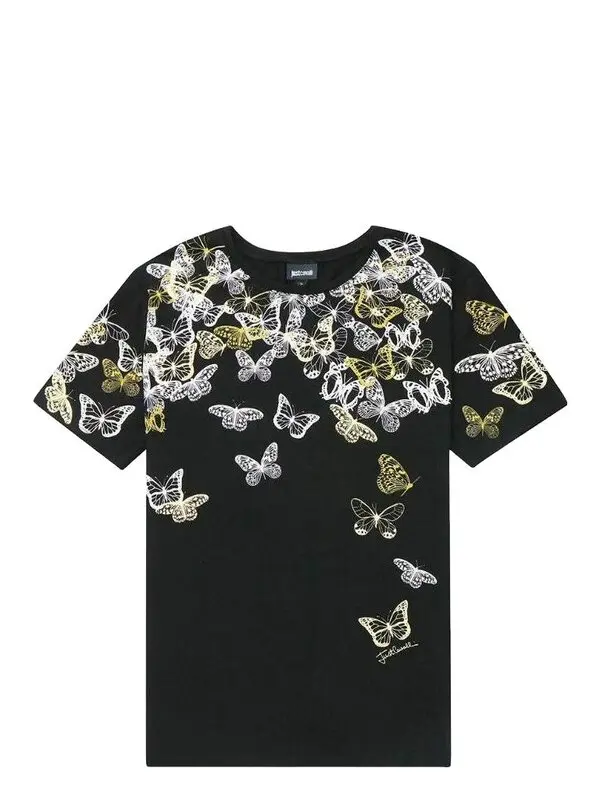 Just Cavalli Butterfly Print Short Sleeve T-shirt - Black