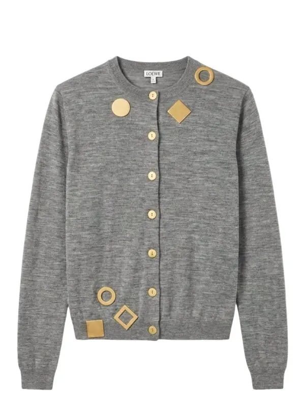 Loewe Long Sleeve Cardigan With Geometric Embellishments - Grey