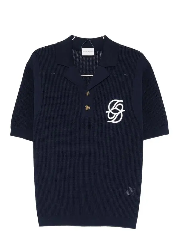 Drole De Monsieur Drôle De Polo Maille Monogramme Short Sleeve Polo Shirt - Navy