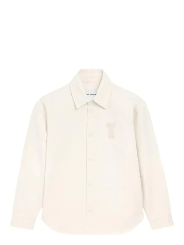 Ami Logo Detailed Long-sleeved Overshirt - White Cream