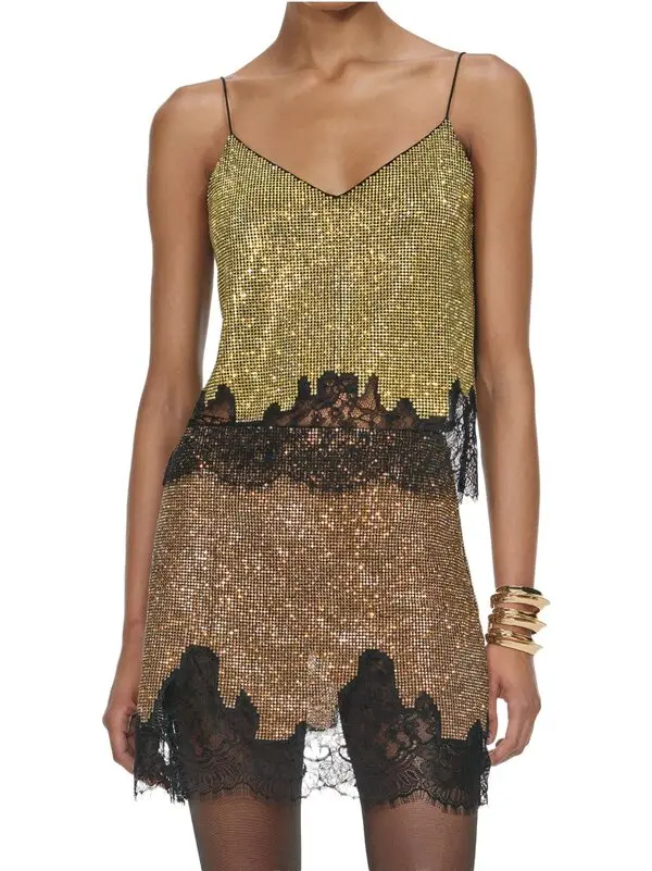 SELF-PORTRAIT Chainmail Lace Trim Top - Multicolor