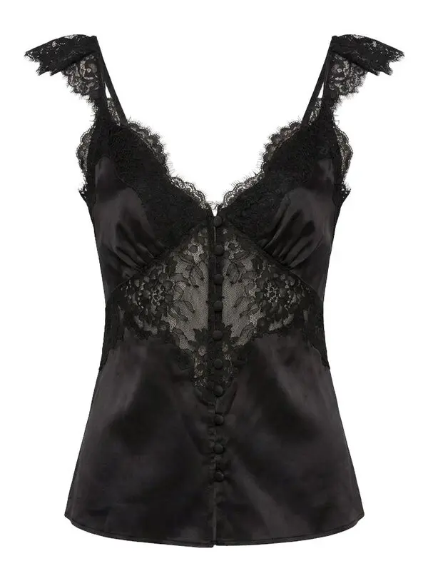 SELF-PORTRAIT Lace V-neck Cropped Top - Black