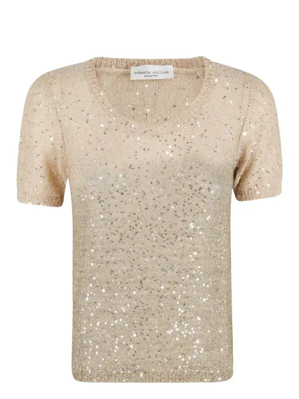 ROBERTO COLLINA Sequin Embellished T-shirt - Fango