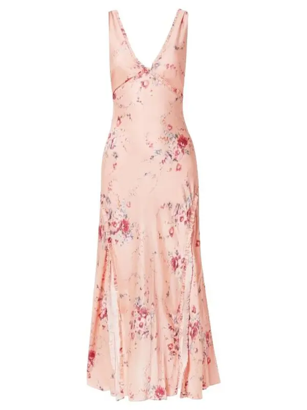 LoveShackFancy Kendall Ruffled Floral-print Silk-satin Maxi Dress - Pink