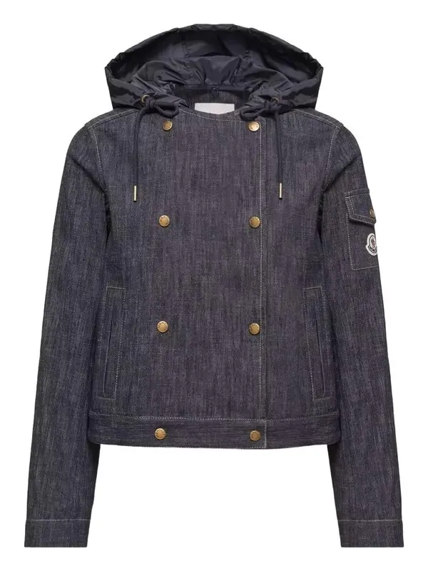 Moncler Diervilla Hooded Double-breasted Denim Jacket - Navy