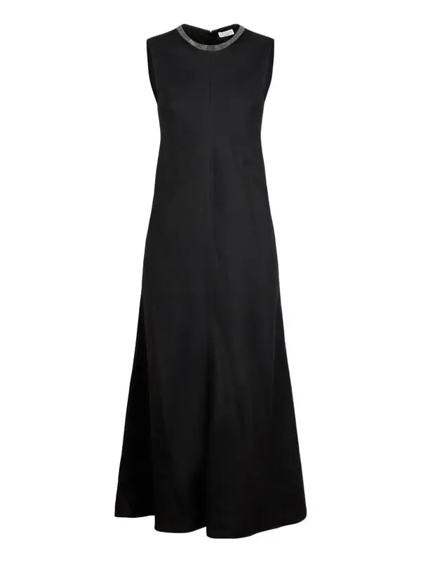 Brunello Cucinelli Embellished Neckline Sleeveless Maxi Dress - Black