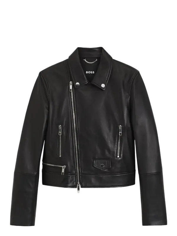 Hugo Boss Front-zip Leather Biker Jacket - Black