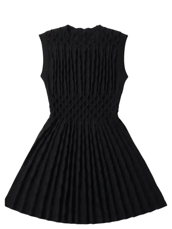 Alaïa Sleeveless Round Neck Pleated Dress - Black