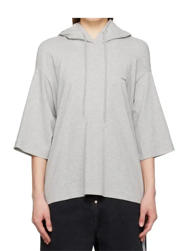 PUSHBUTTON Short Sleeve Hoodie With Open Back Detail - Grey