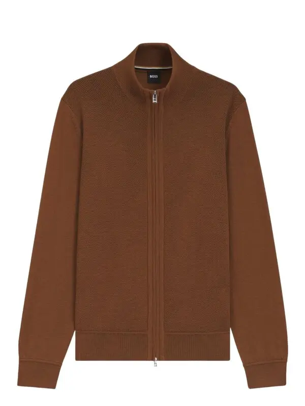 Hugo Boss Textured Zip-up Cardigan - Brown