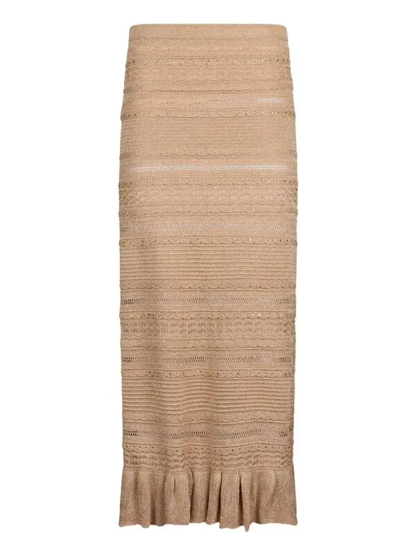 Liu Jo Long Openwork Knit Skirt With Ruffled Hem - Pink