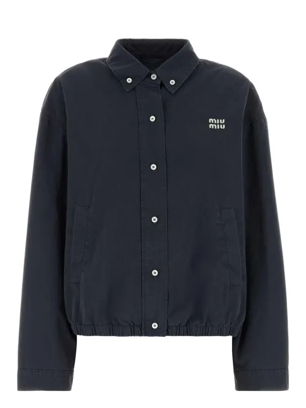 Miu Miu Logo Embroidered Shirt Jacket - Black