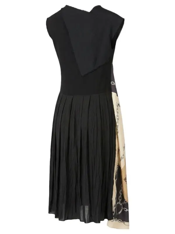 Loewe Asymmetrical Midi Dress With Pleated Skirt And Chain Print Panel - Black