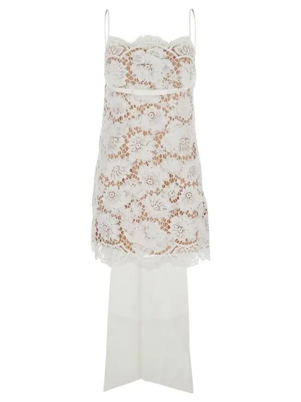 SELF-PORTRAIT Lace Scalloped-hem Bow Dress - White