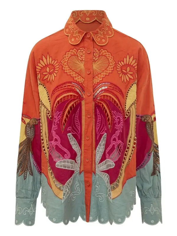 Farm Rio Usiacuri Embroidered Shirt - Brown