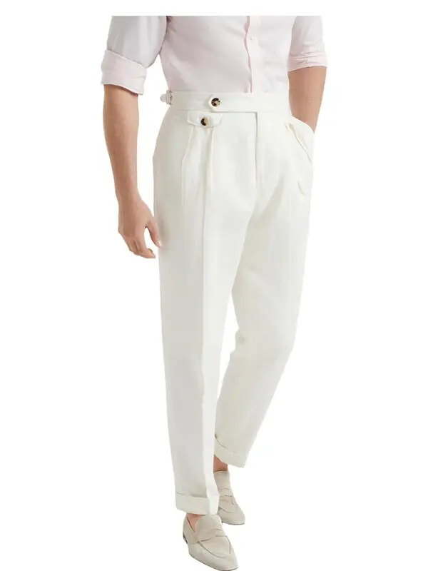 Brunello Cucinelli Tailored Pleated Trousers With Cuffed Hem - Off White