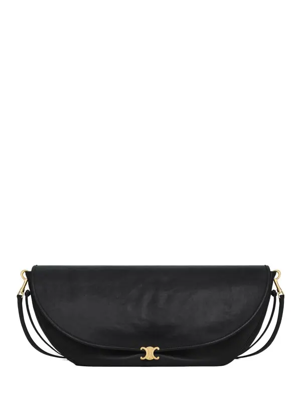 Celine Halfmoon Soft Triomphe Bag In Supple Shiny Lambskin - Black