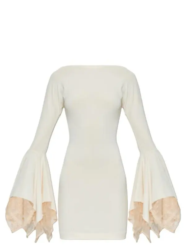 Blumarine Lace Flared-sleeve Mini Dress - White