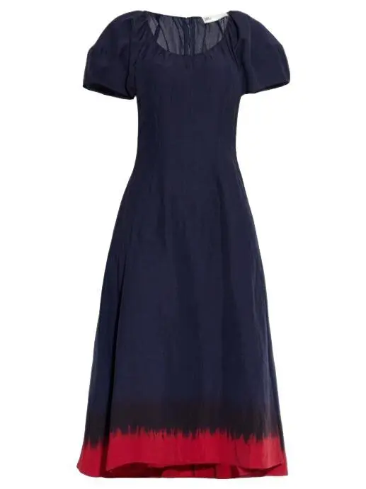 Tory Burch Puff Sleeve Midi Dress - Navy Blue