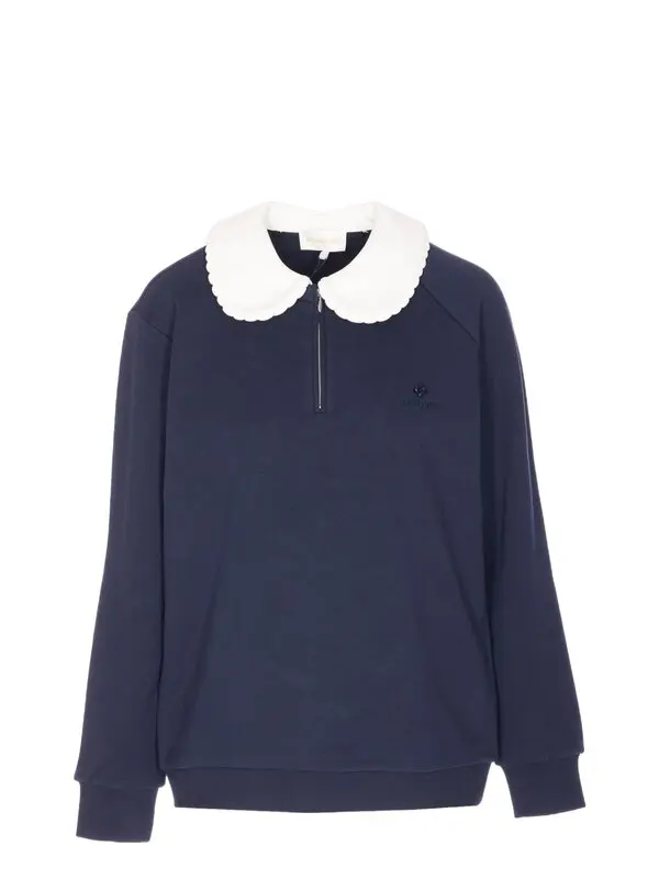 SHUSHU/TONG Sweatshirt With Doll Collar And Half-zip Closure - Black